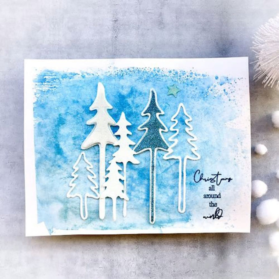 Large Evergreen Trees w Outline Frames Cutting Dies - 3 Sizes